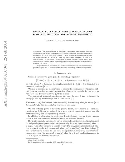 Pdf Ergodic Potentials With A Discontinuous Sampling Function Are Non Deterministic