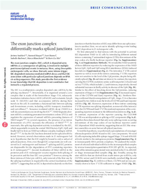 Pdf The Exon Junction Complex Differentially Marks Spliced Junctions