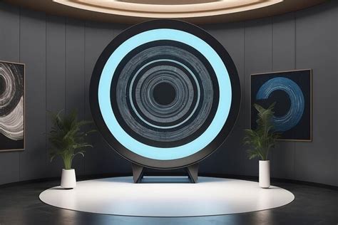 Art On A Circular Display In A Room With Responsive Smart Furniture And Ambient Lighting Mockup