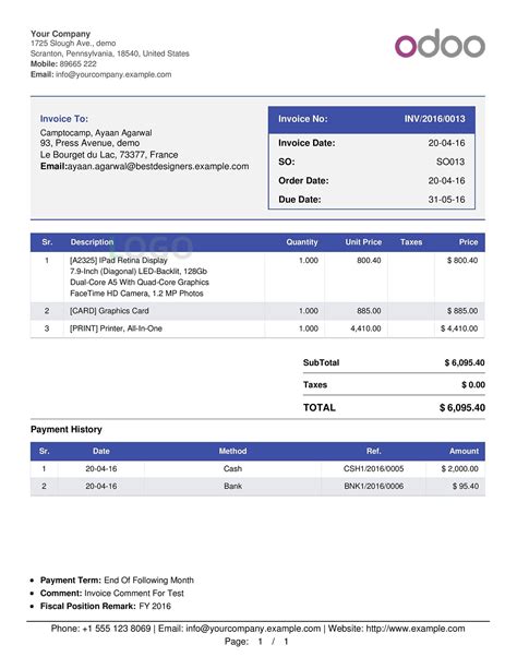 Odoo Invoice Template Behance