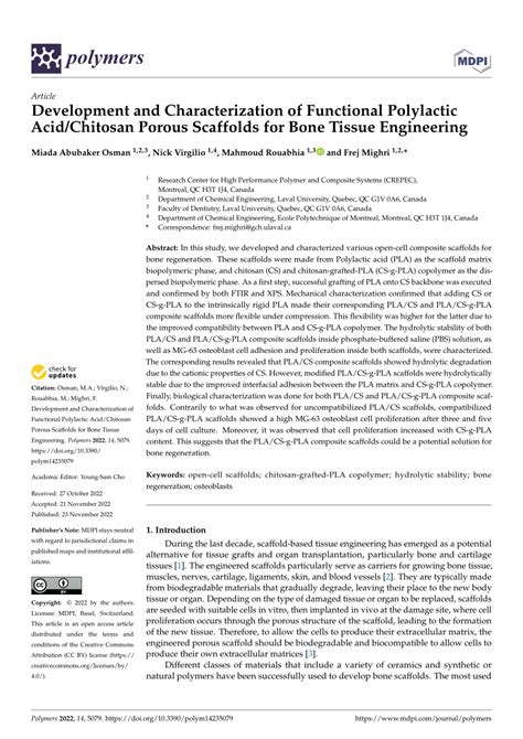 Pdf Development And Characterization Of Functional Polylactic Acidchitosan Porous Scaffolds