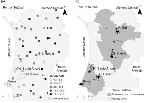 A Location Of Sampling Sites And Lichen Diversity Values And B Places