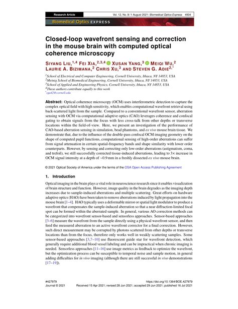 Pdf Closed Loop Wavefront Sensing And Correction In The Mouse Brain Enabled By Computed