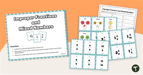 Matching Mixed Numbers And Improper Fractions Task Cards Teach Starter