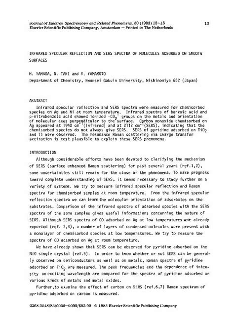 Pdf Infrared Specular Reflection And Sers Spectra Of Molecules Adsorbed On Smooth Surfaces