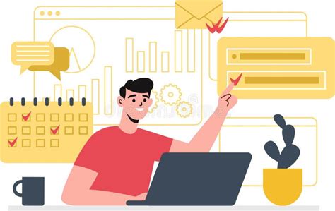 Flat Vector Illustration In Trendy Style Multitasking Concept Stock