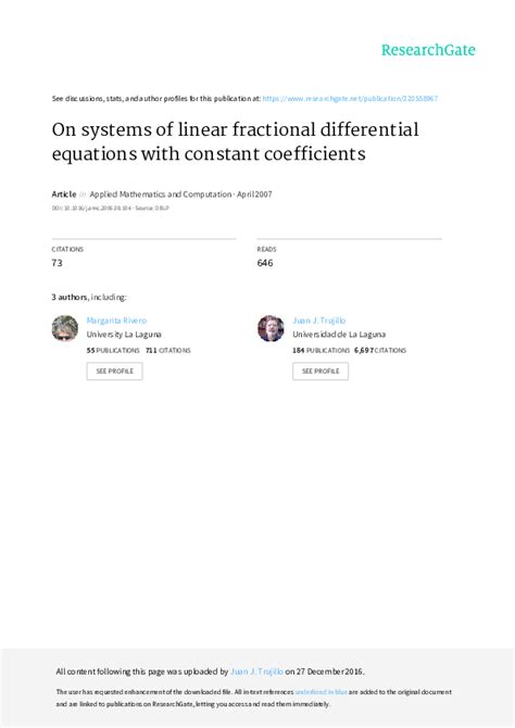 Pdf On Systems Of Linear Fractional Differential Equations With Constant Coefficients