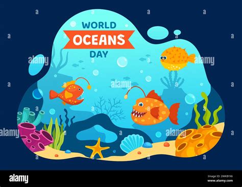 World Oceans Day Vector Illustration To Help Protect And Conserve Ocean