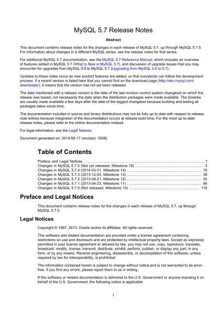 Mysql 57 Release Notes Download Mysql
