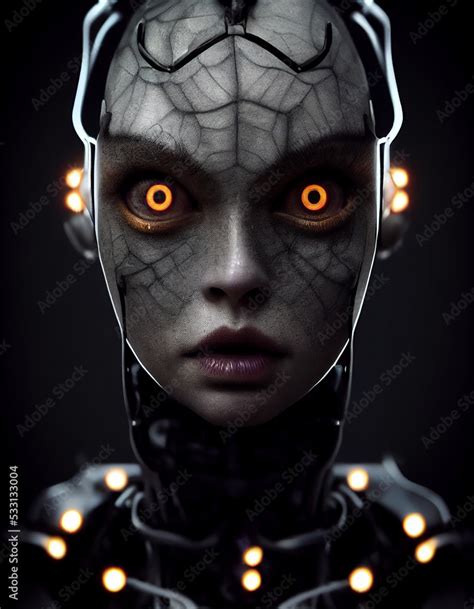 Android Woman Is Infected With A Digital Cyber Virus 3d Conceptual Art Illustration Dark