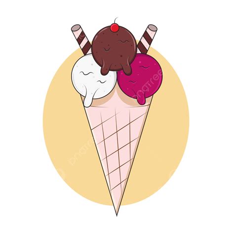 Melting Ice Cream Balls In The Waffle Cone With Cherries Sweet Ice Cream Melt Png And Vector