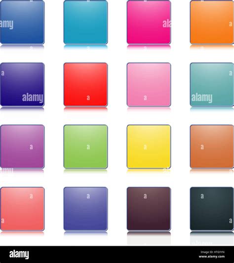 Set Of Stylish Colored Buttons Square Shape Rounded Corners With A Mirror Image Vector