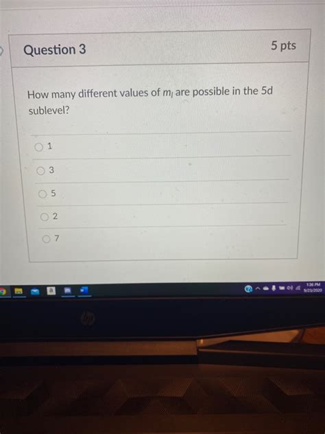 Solved Question 3 5 Pts How Many Different Values Of M Are