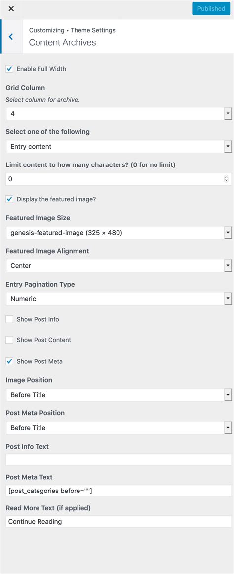 blog and archive settings docs customizer settings recipe blogger