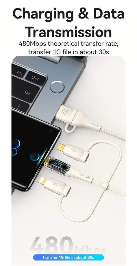 Usams Pd W In Usb Type C Ip Transparent Digital Display Fast Charging Data Cable For