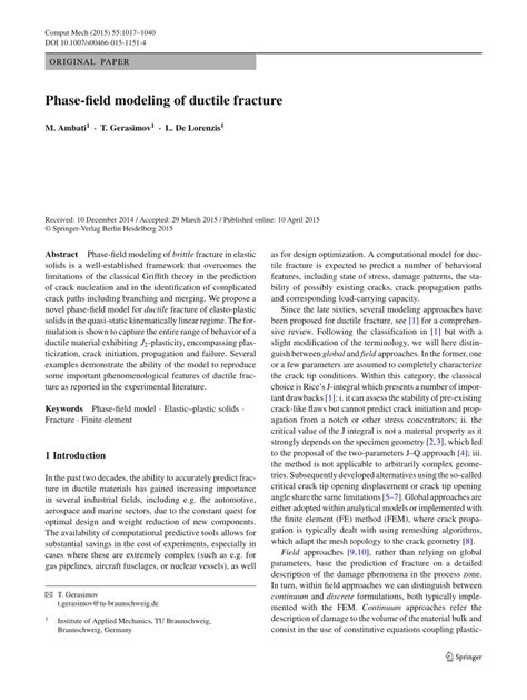 PDF Phase Field Modeling Of Ductile Fracture