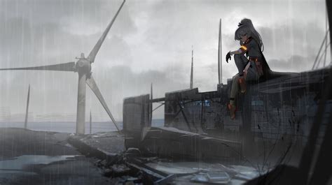 Обои дождь аниме девушка цифровое искусство 1920x1080 Full Hd от Jorik картинки на рабочий