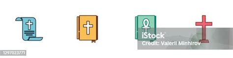 법령 종이 양피지 스크롤 성경 책 십자가 앙크와 기독교 십자가 아이콘을 설정합니다 벡터 0명에 대한 스톡 벡터 아트 및 기타 이미지 Istock