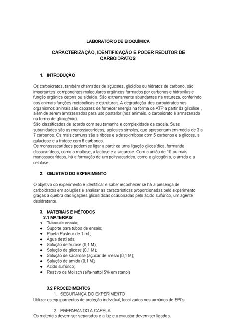 Caracterização Identificação E Poder Redutor De Carboidratos Retoedu