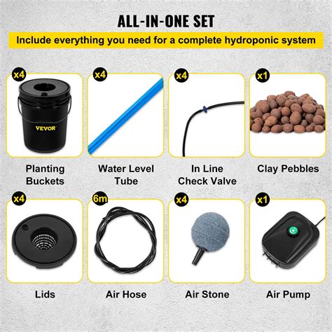 Vevor Dwc Hydroponic System 5 Gallon 4 8 Buckets Deep Water Culture Growing Bucket Hydroponics