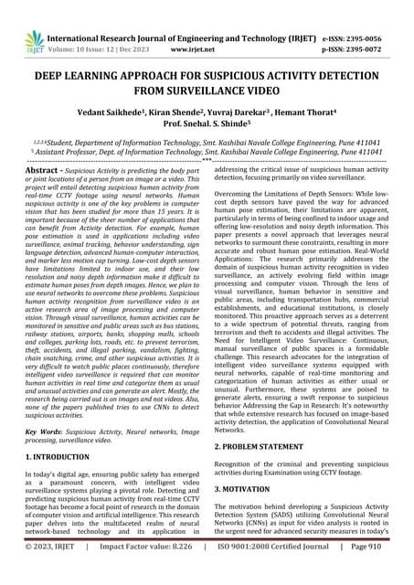 Deep Learning Approach For Suspicious Activity Detection From Surveillance Video Pdf