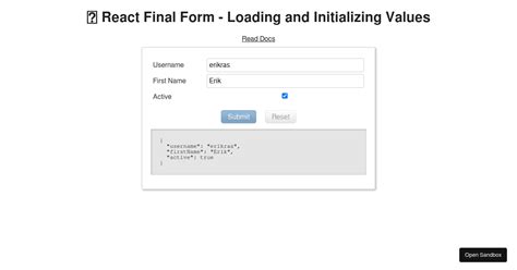 🏁 React Final Form Loading And Initializing Forked Codesandbox