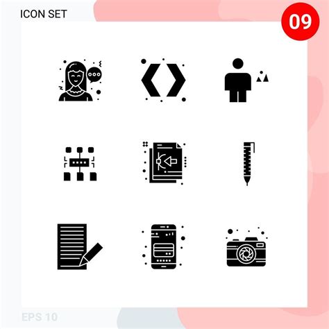 editable vector line pack of 9 simple solid glyphs of design document