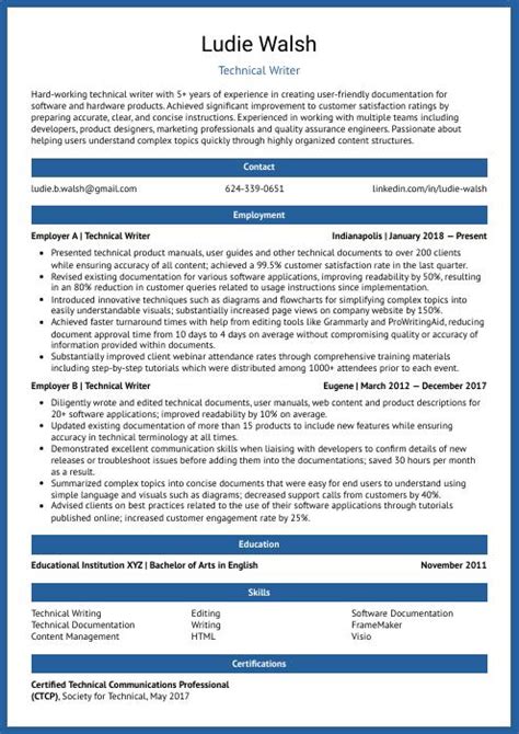 Technical Writer Resume CV Example And Writing Guide