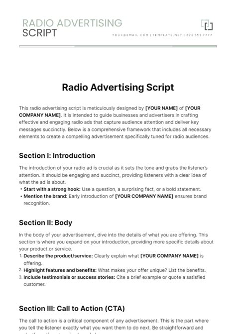 Free Radio Advertising Script Template To Edit Online