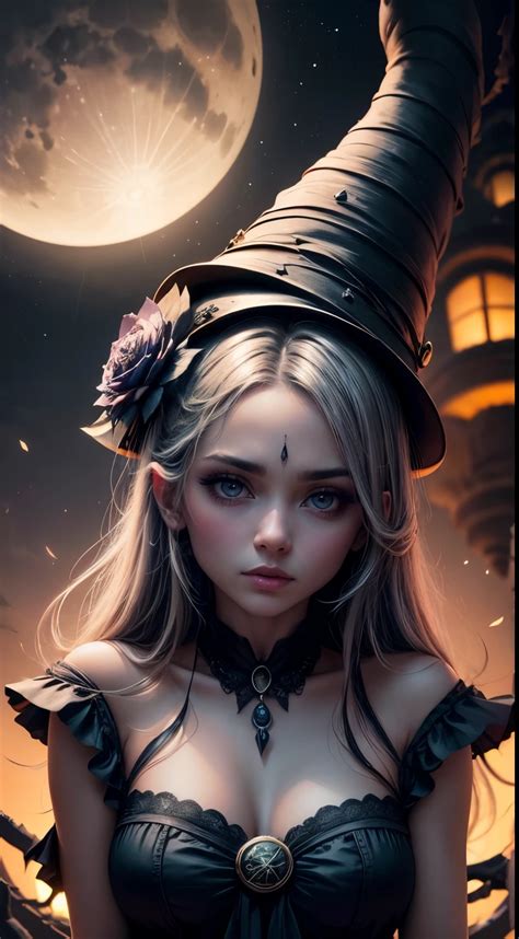 마녀 모자를 쓰고 머리에 큰 모자를 쓴 여자 Seaart Ai