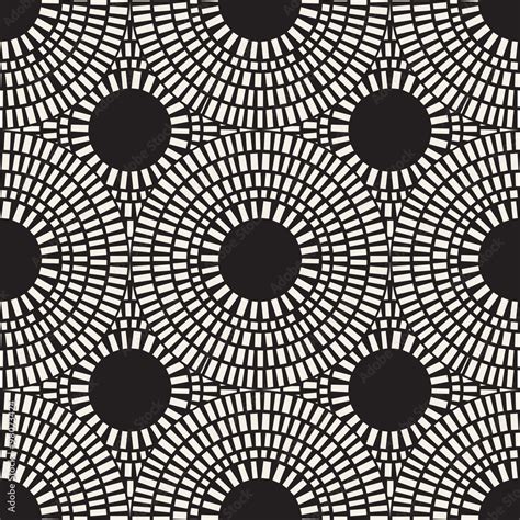 Vector Seamless Black And White Radial Pavement Mosaic Overlapping
