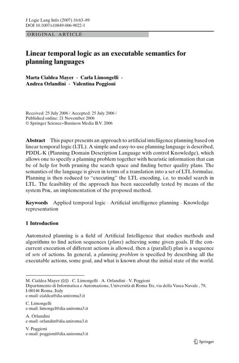PDF Linear Temporal Logic As An Executable Semantics For Planning Languages