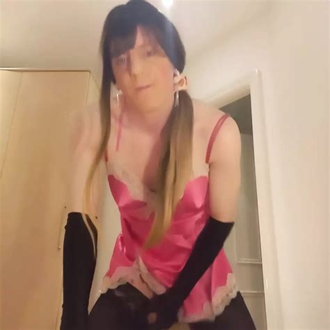 Jess Silk In Hot Pink Satin Robe And Hot Pink Satin Nightie With Long Brown Wig Shemale Porn