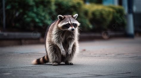 카메라를 보고 거리에 서 있는 너구리 허리가 뻣뻣한 너구리 고화질 사진 사진 공장 배경 일러스트 및 사진 무료 다운로드 Pngtree