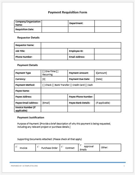 Payment Requisition Form Template Excel Templates