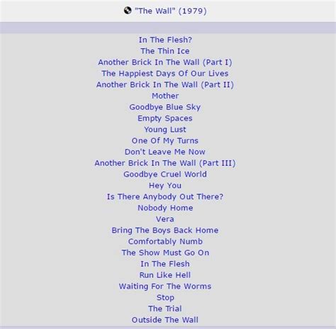 Great Song The Wall Of Pink Floyed Songs Greatest Songs Lyrics