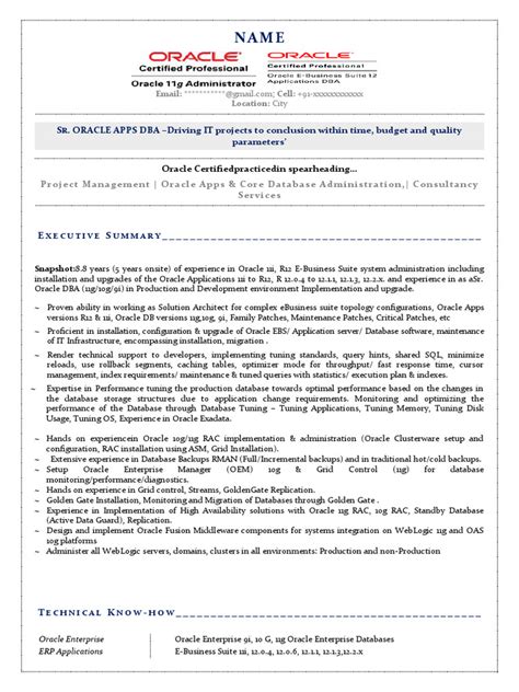 Oracle Apps Dba Sample Resume 2 Pdf Databases Oracle Database