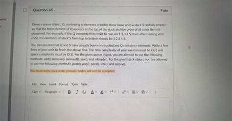 Solved Given A Queue Object Q Containing N Elements