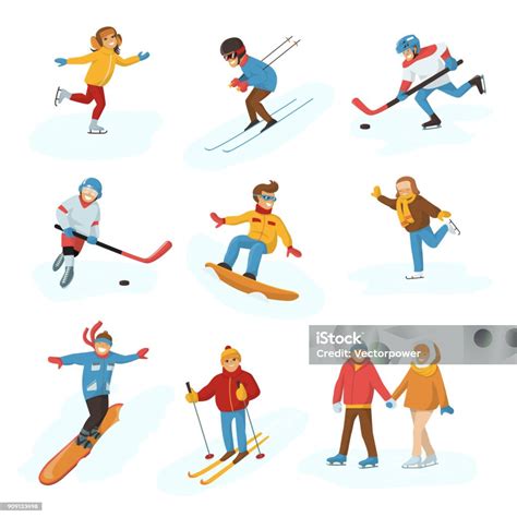 겨울 벡터 스포츠 활동 사람들 게임 만화 남자와 여자 재미 콜드 스포츠맨 겨울 행복 그림 절연 휴가 사람들이 홀리데이 스포츠