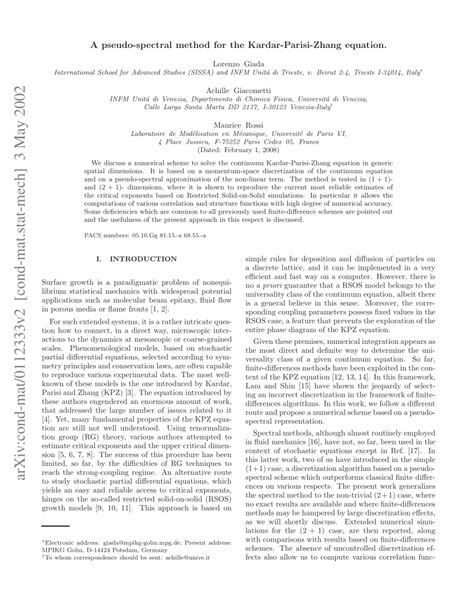 Pdf Pseudospectral Method For The Kardar Parisi Zhang Equation