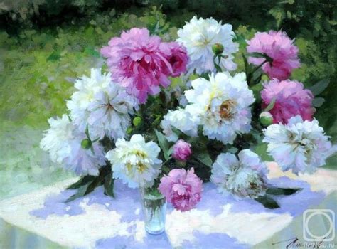 Пионы В саду картина Николаева Юрия маслом на холсте в 2024 г Цветочные картины Краска Пионы