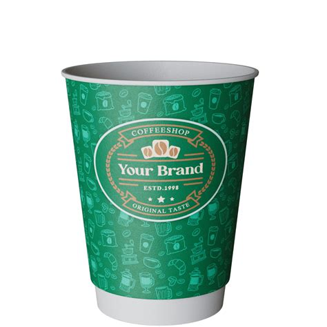 12 Oz Printed Paper Eco Coffee Cups Double Walled Full Colour Wrap