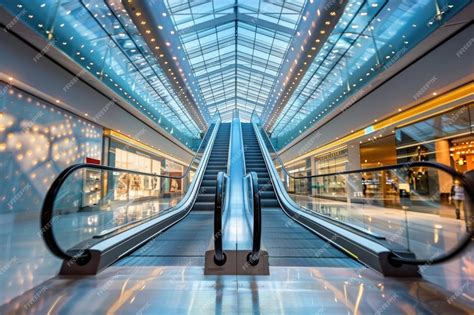 Mall Escalator Urban Interior Hall With Ceiling Architecture In
