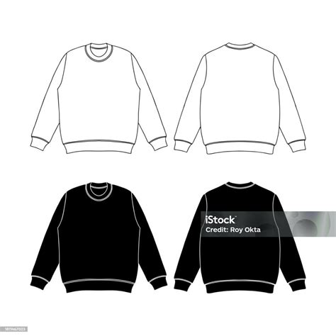 남자의 긴 소매 크루 넥 티셔츠 플랫 스케치 패션 일러스트 드로잉 템플릿 모형 와 정면 및 후면 0명에 대한 스톡 벡터 아트 및 기타 이미지 Istock