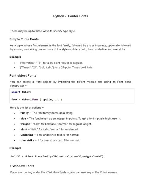 Python Tkinter Fonts Pdf