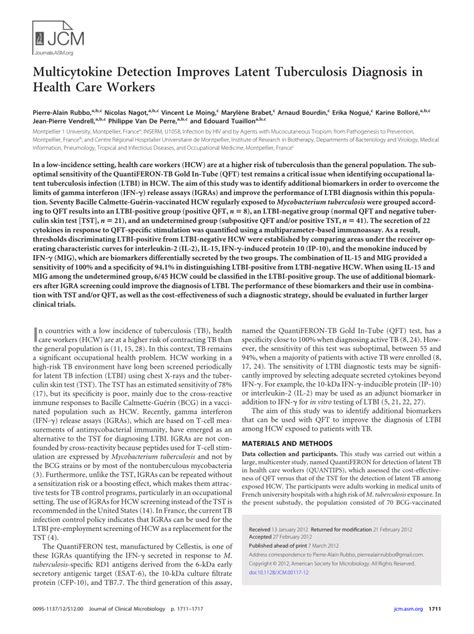 Pdf Multicytokine Detection Improves Latent Tuberculosis Diagnosis In