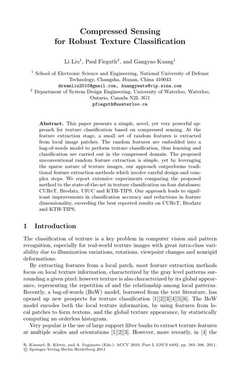 Pdf Compressed Sensing For Robust Texture Classification