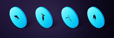 코 케이드 옷걸이 옷장 넥타이 및 아시아 원뿔형 모자 아이콘과 아이소 메트릭 경찰 모자를 설정합니다 벡터 0명에 대한 스톡 벡터