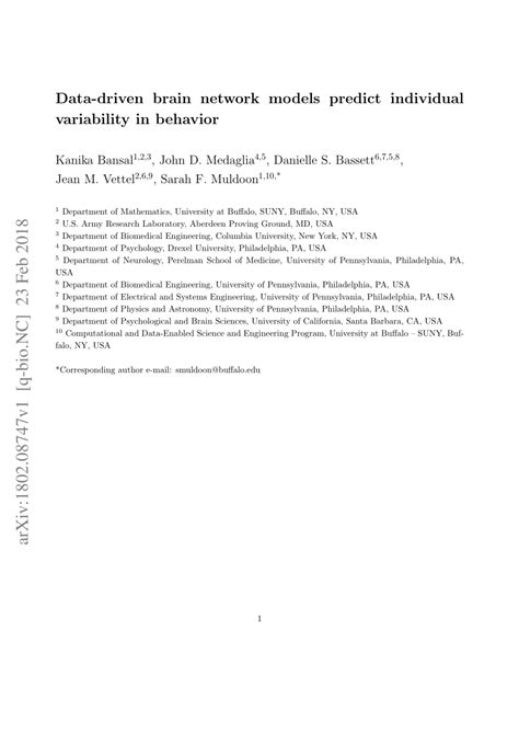 Pdf Data Driven Brain Network Models Predict Individual Variability In Behavior