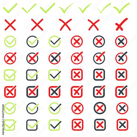 Checkmark Icons Big Set For Web Design Yes Or No Accept V Button Decline X Cross Button For